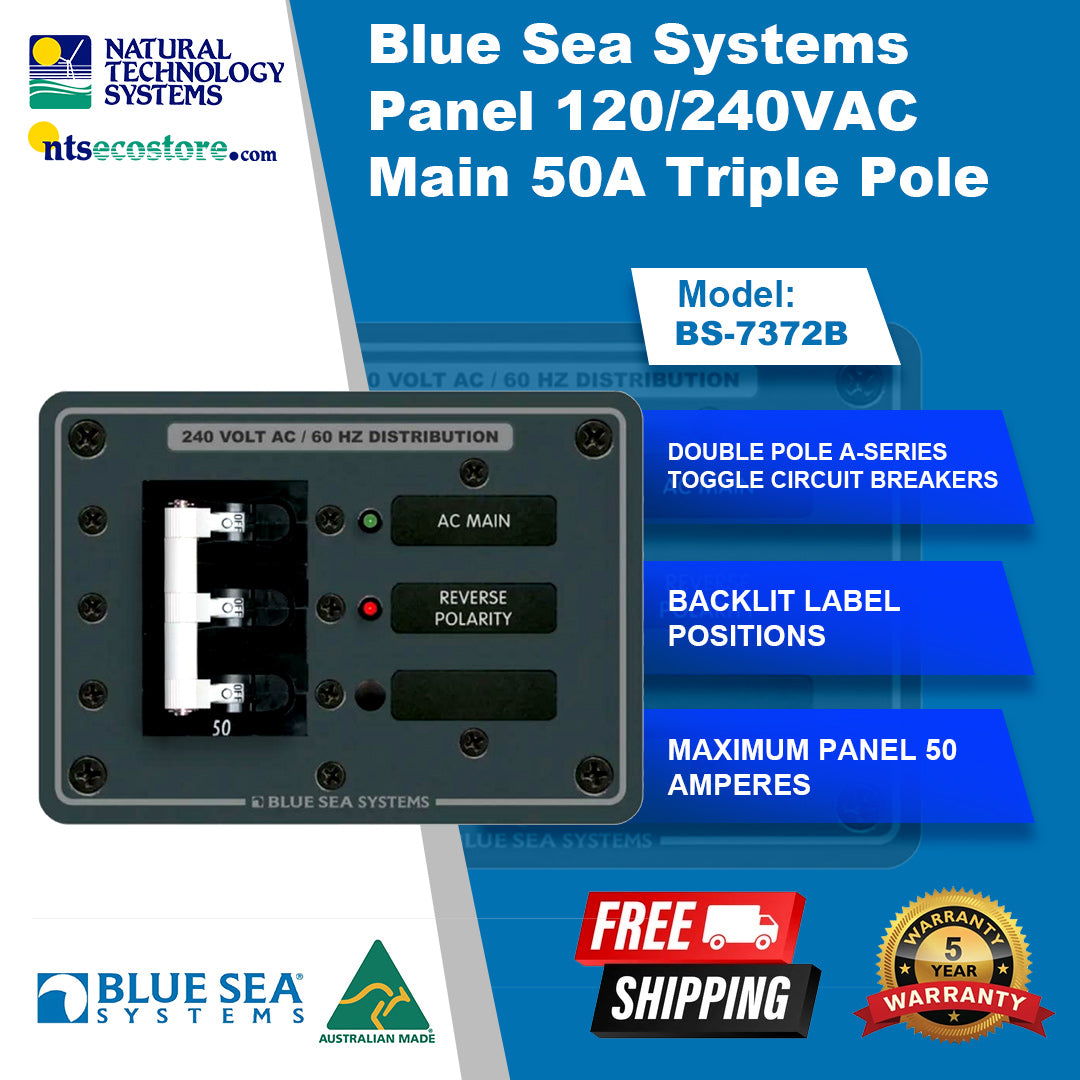 Blue Sea Systems Panel 120/240VAC Main 50A Triple Pole (BS-7372B)