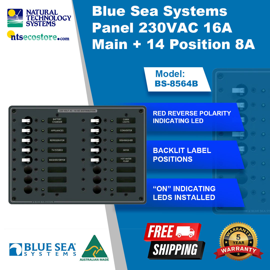 Blue Sea Systems Panel 230VAC 16A Main + 14 Position 8A (BS-8564B)